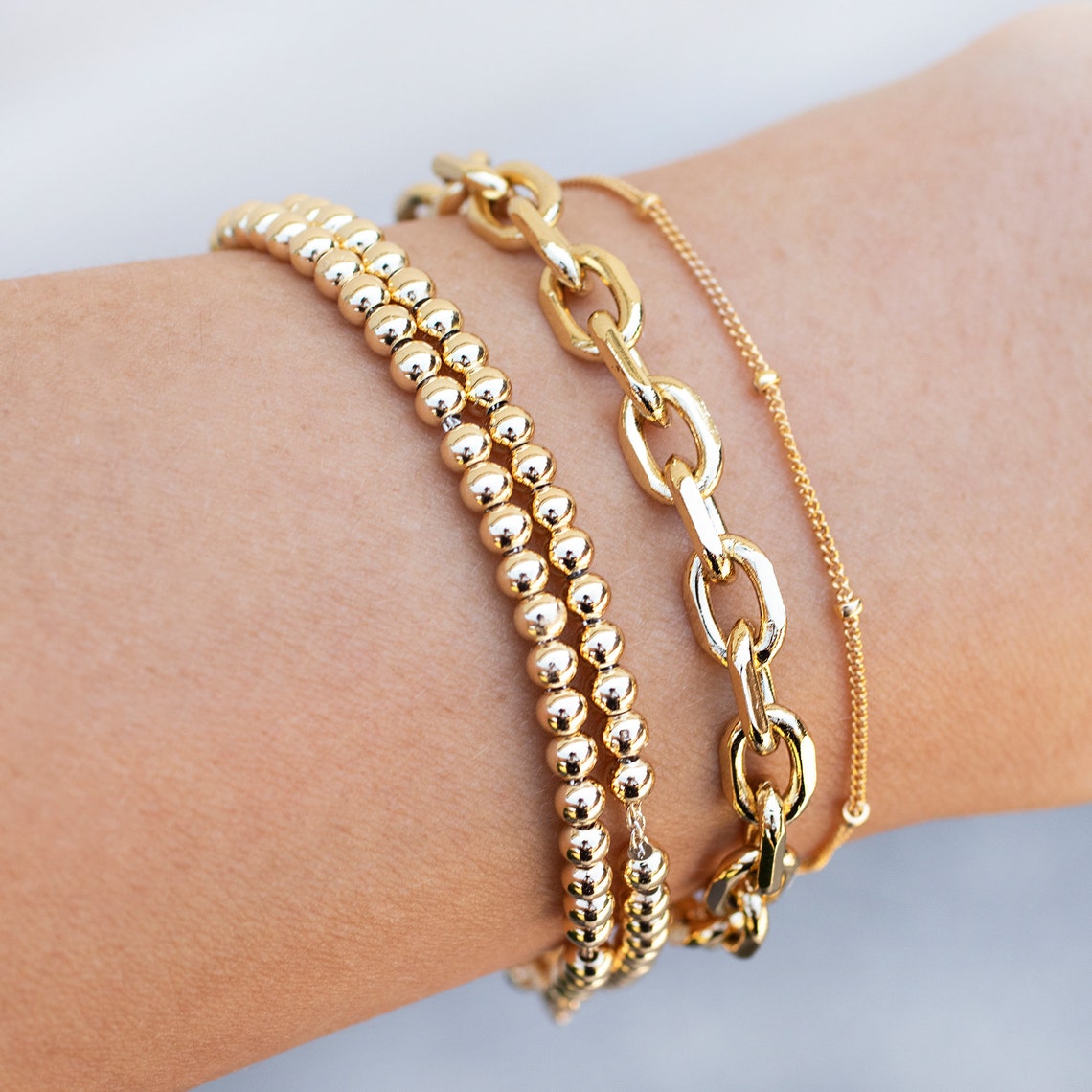 Gold Bracelet, Dainty Gold Bracelet, Gold Layering Bracelet, Ball Chain ...