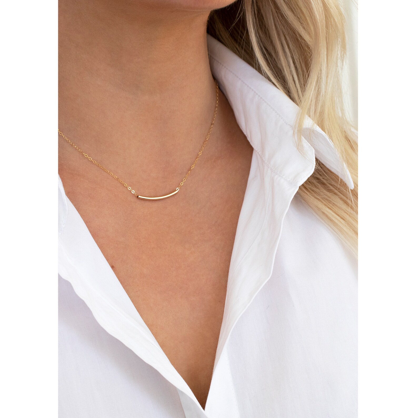 Minimal Tube Necklace, Gold Bar Necklace, Gold Tube Necklace, Tube ...