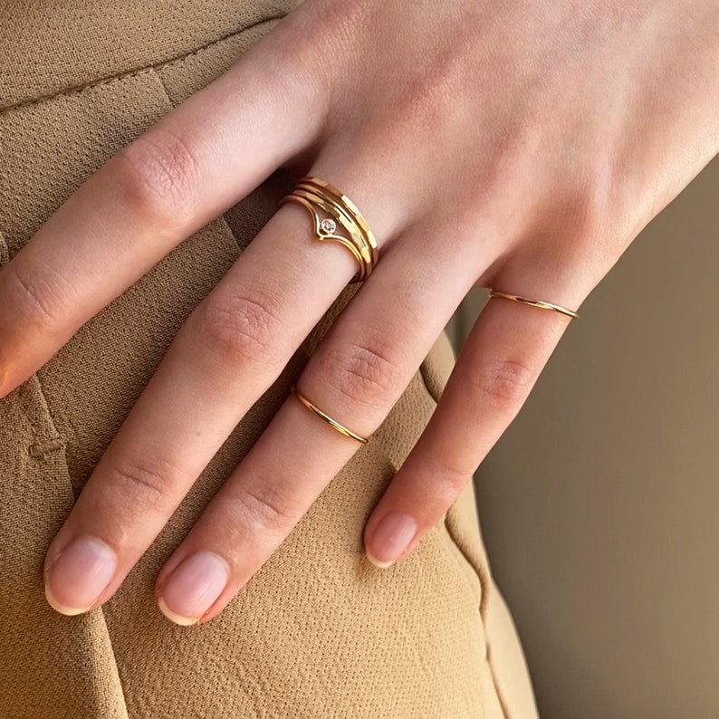 Gold Rings for Women Stacking Ring Gold Ring Set Minimalist - Etsy