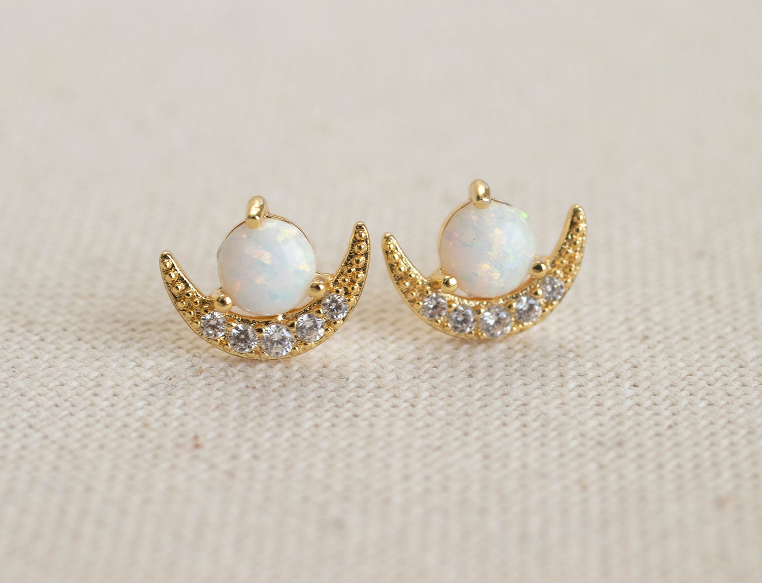 Opal Opal Moon Stud White Opal Earrings Opal Earrings | Etsy