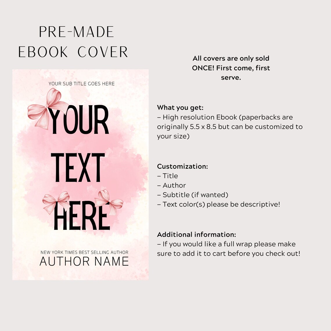 Customizable Book Cover Pre-made E-book Cover Design Designedbyirene - Etsy