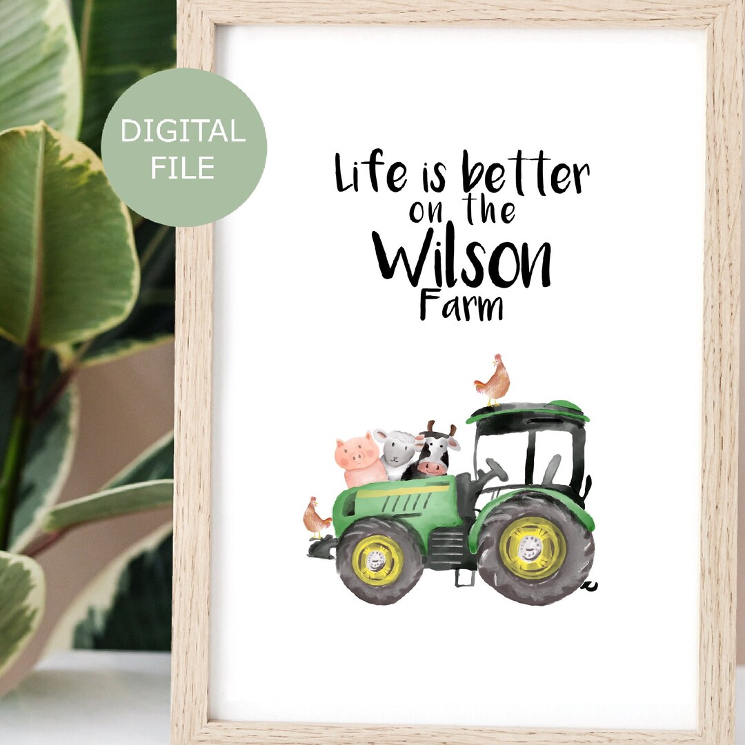 Personalized Farm Animal Tractor Print: Watercolor Farmhouse Decor ...