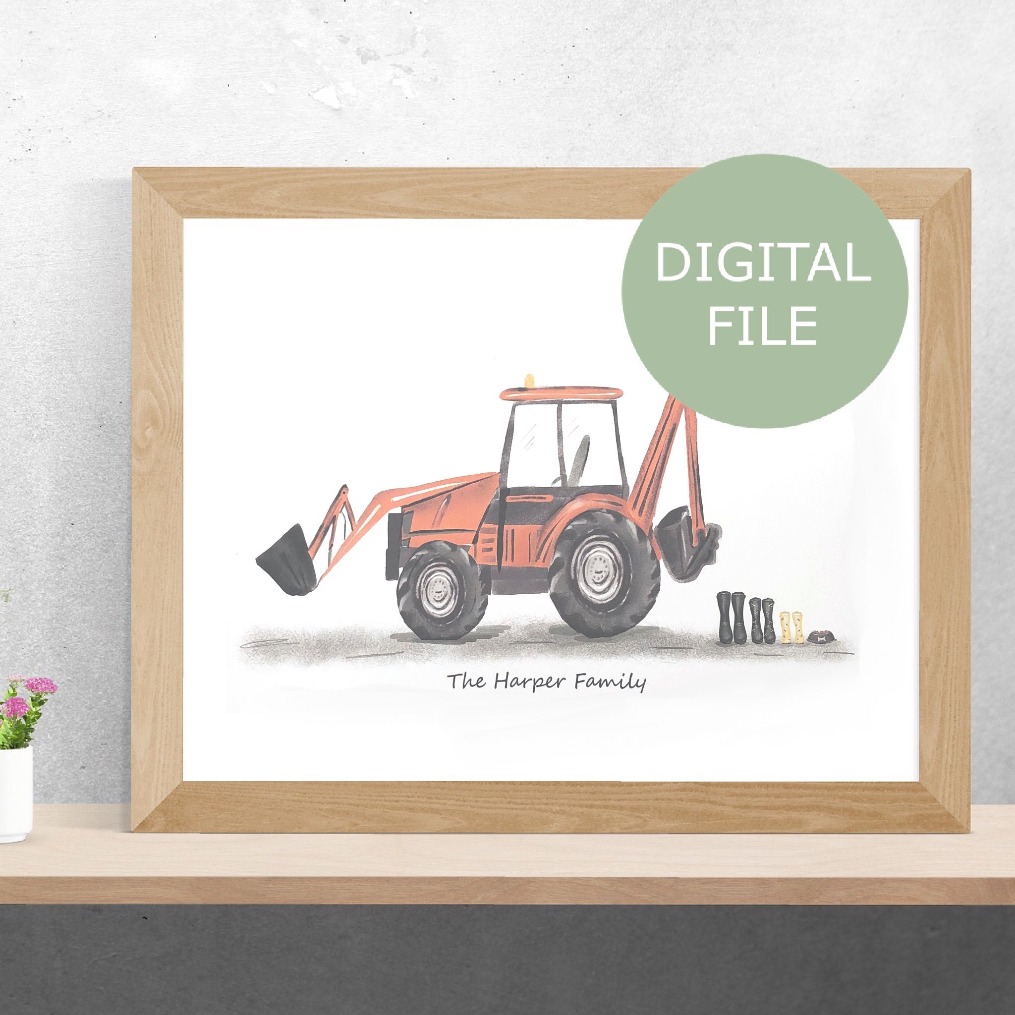 Digital File personalised Family Digger Gumboot Print Welly - Etsy