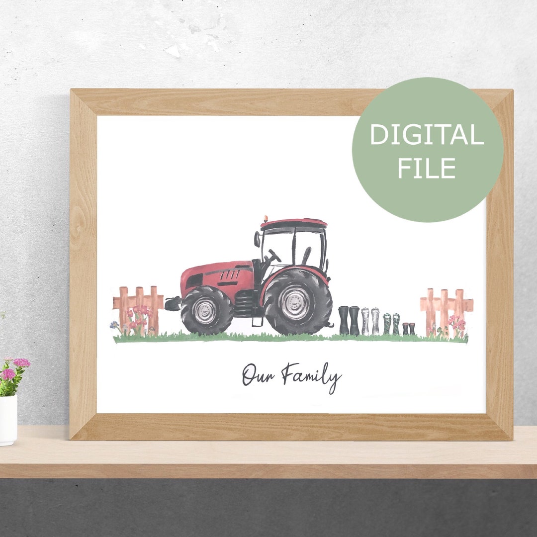 Farming Gift, Personalised Tractor Family Print, Red Tractor Print ...