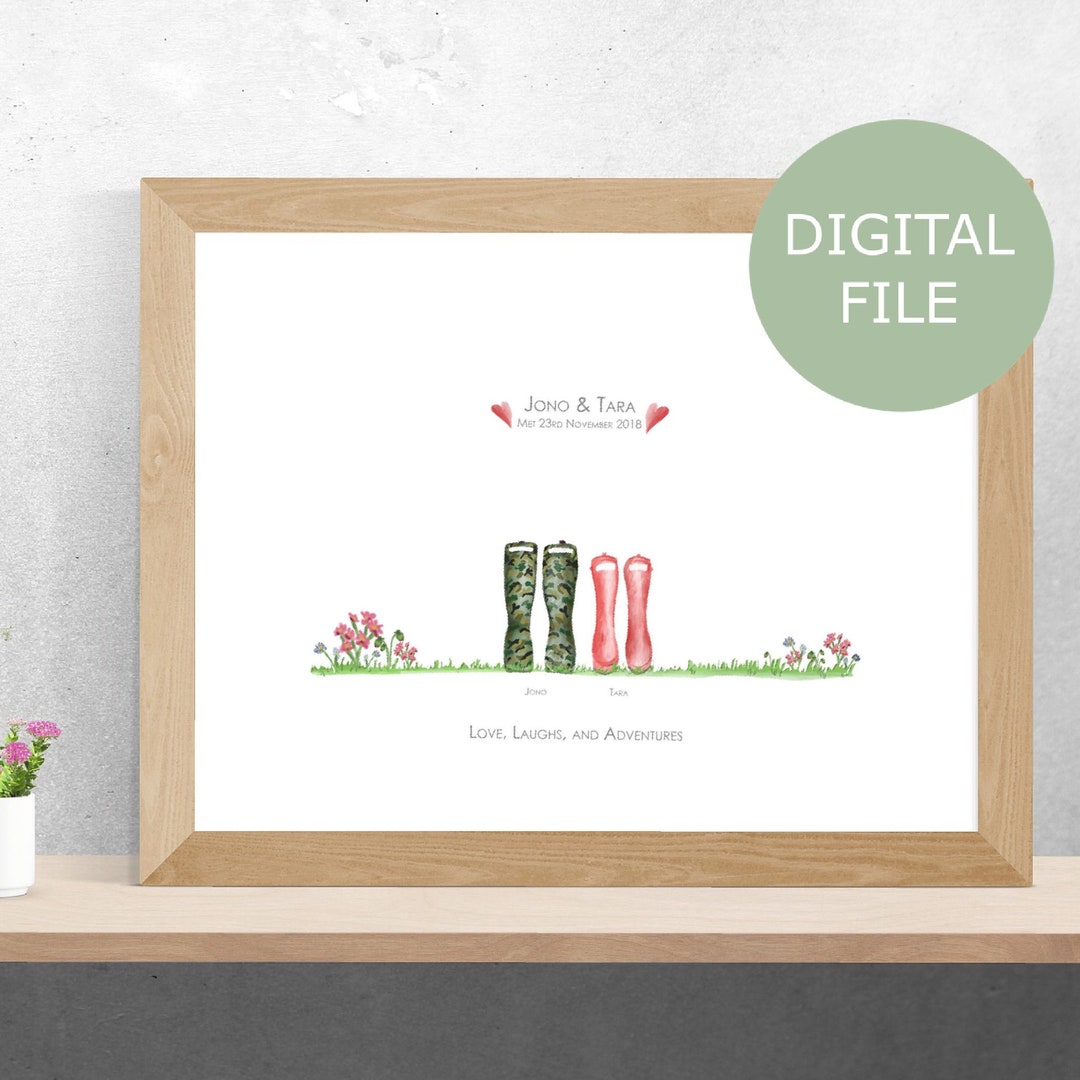 His and Hers Personalised Gumboot Print, Mr and Mrs Personalised Welly ...