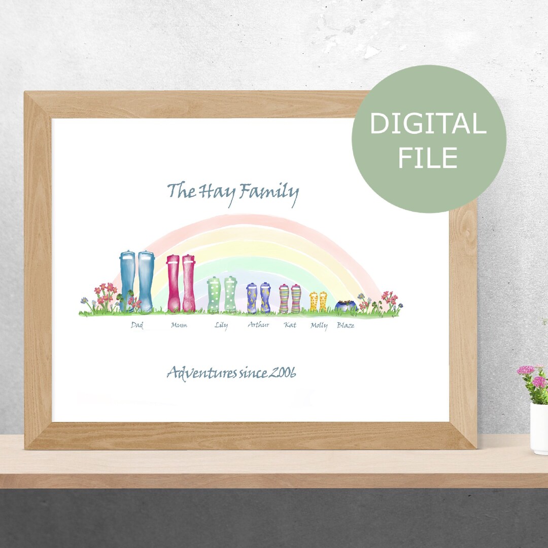Digital Rainbow Gumboot Family Wall Art Print - Printable File - Etsy