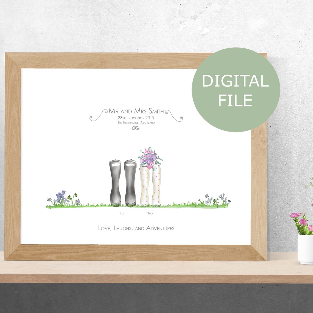 Personalized Wedding Gumboot Print | Anniversary Gift (digital File) - Etsy