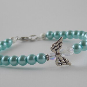 Blue Pearl Angel Bracelet Blue Angel Bracelet Pearl Bracelet Angel ...