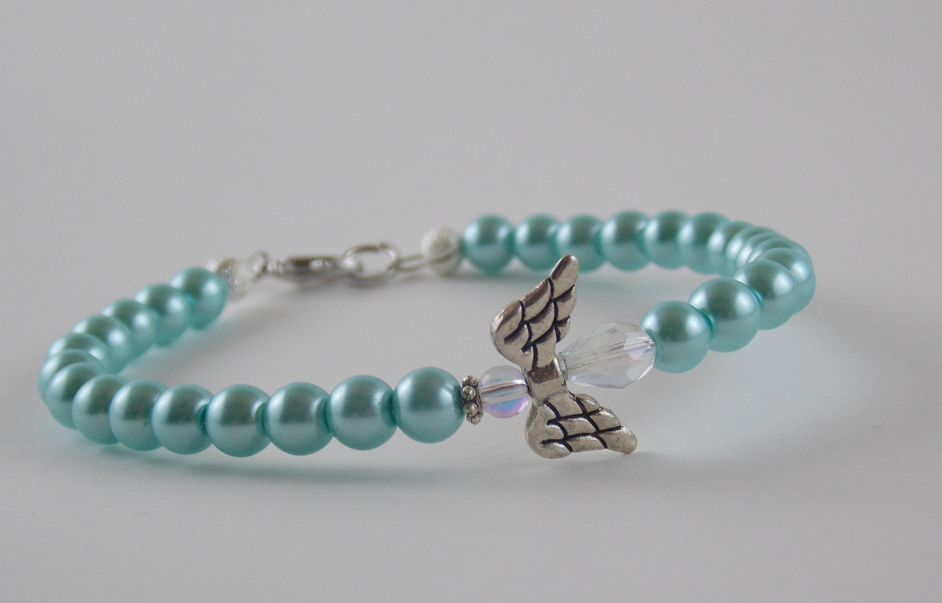 Blue Pearl Angel Bracelet Blue Angel Bracelet Pearl Bracelet Angel ...