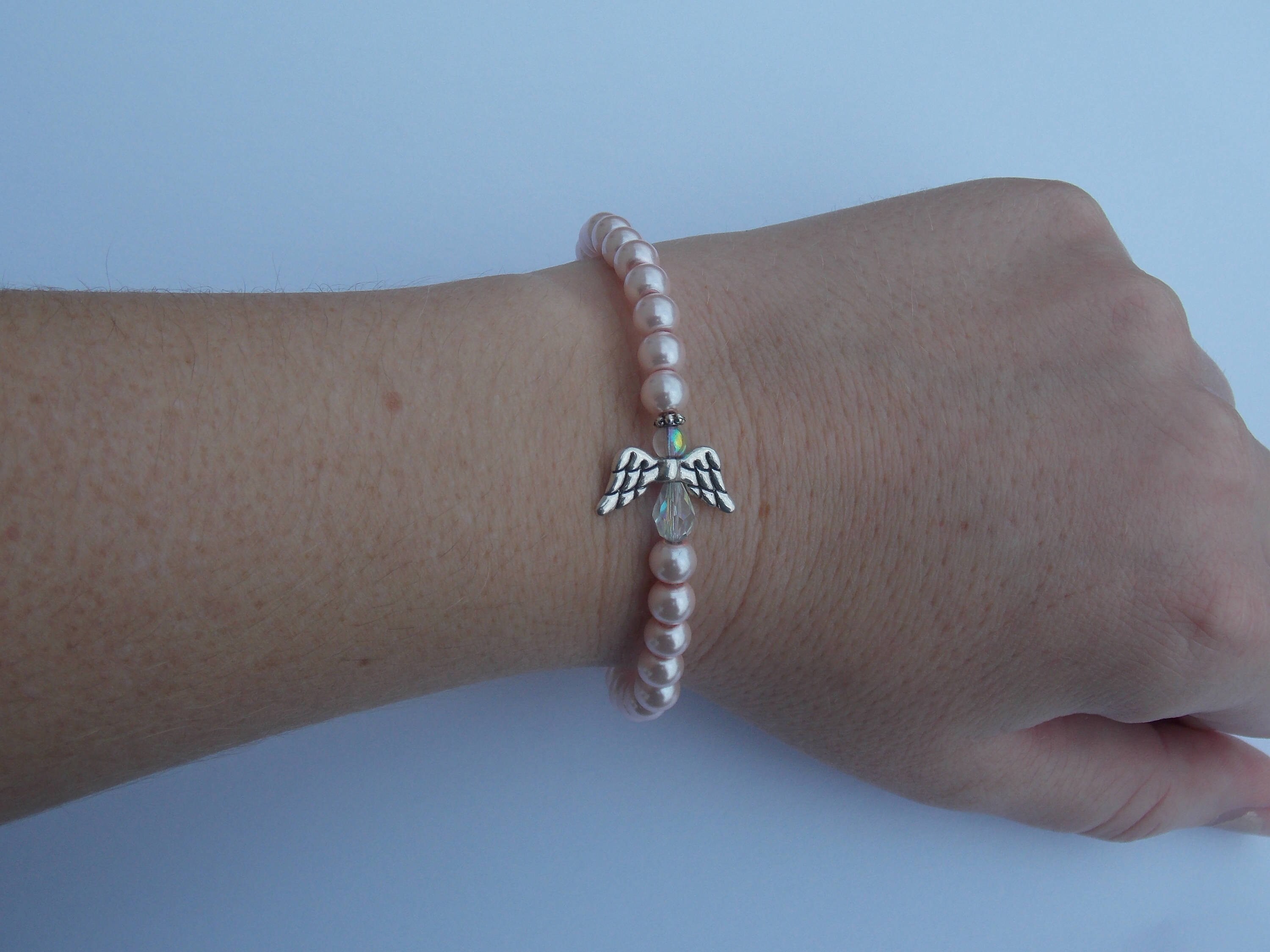 Blue Pearl Angel Bracelet Blue Angel Bracelet Pearl Bracelet Angel ...