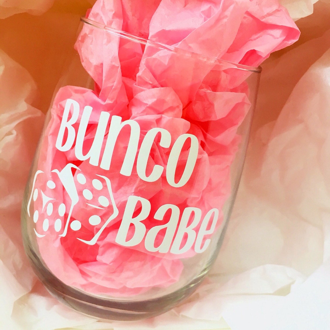 Bunco Stemless Wine Glass Personalized Wine Glass Birthday Etsy