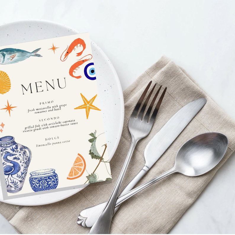 Amalfi Coast Menu Template, Italian Wedding, Birthday, Event (digital ...