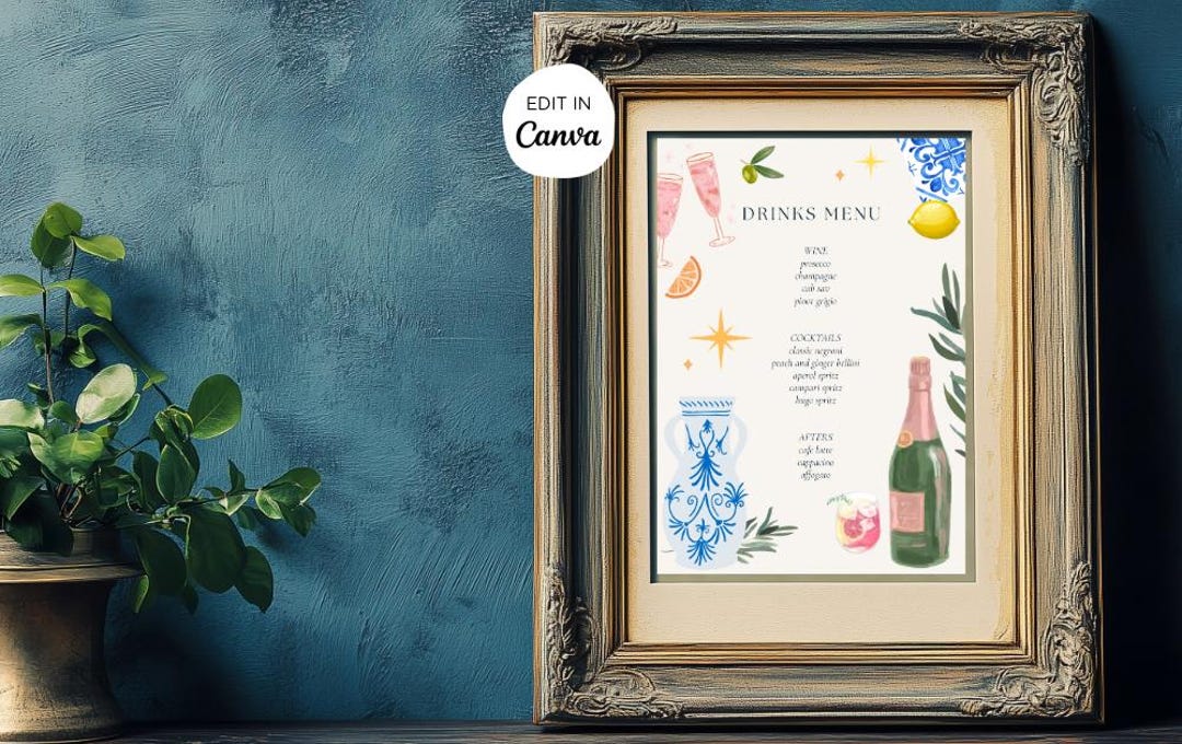 Amalfi Coast Drinks Menu (template Digital Download) Instant ~ Wedding ...