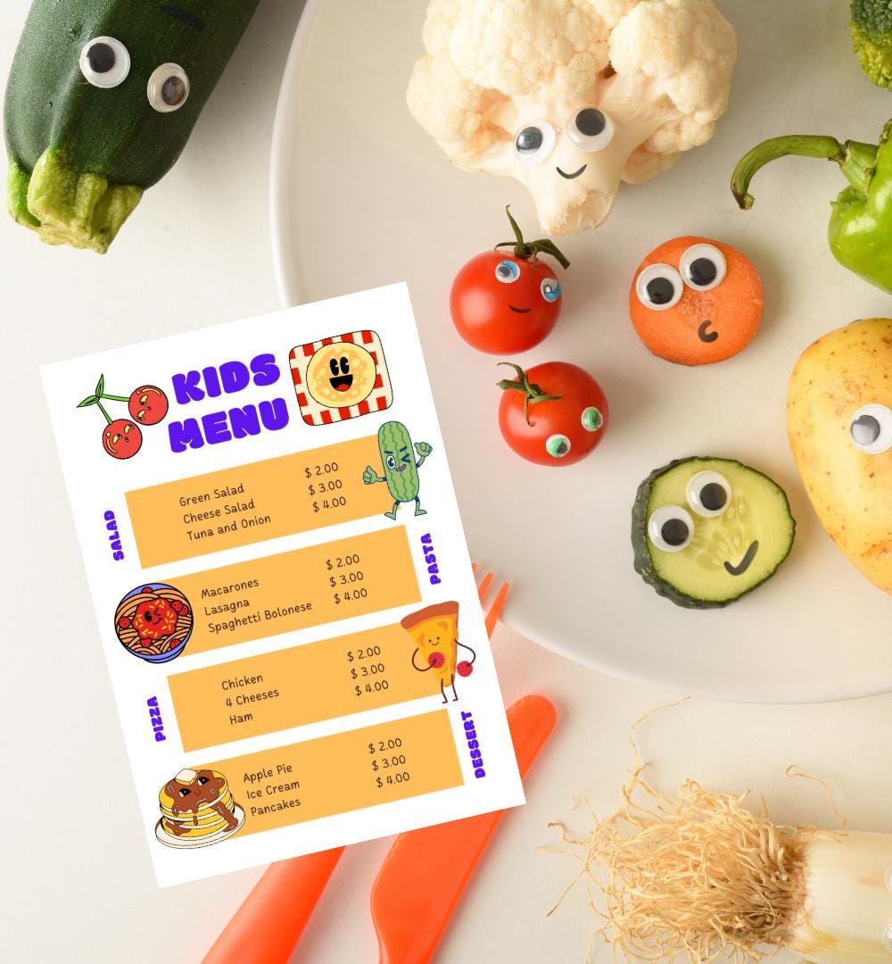 Kids Fun Menu Template, Dinner Party Cafe (digital Download) - Etsy