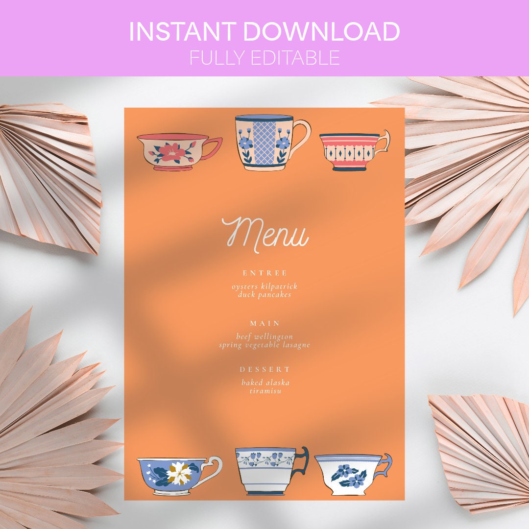Tea Cups Menu template Digital Download Instant Download - Etsy