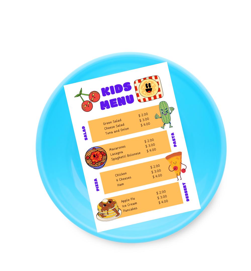 Kids Fun Menu Template, Dinner Party Cafe (digital Download) - Etsy