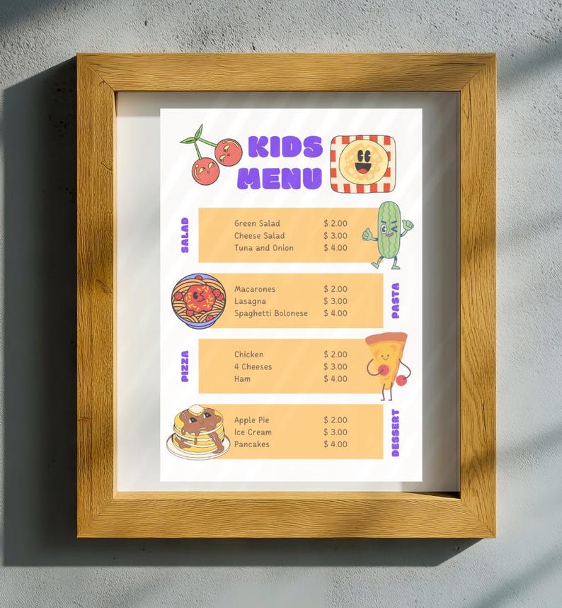 Kids Fun Menu (template Digital Download) Instant ~ Dinner Party Cafe ...