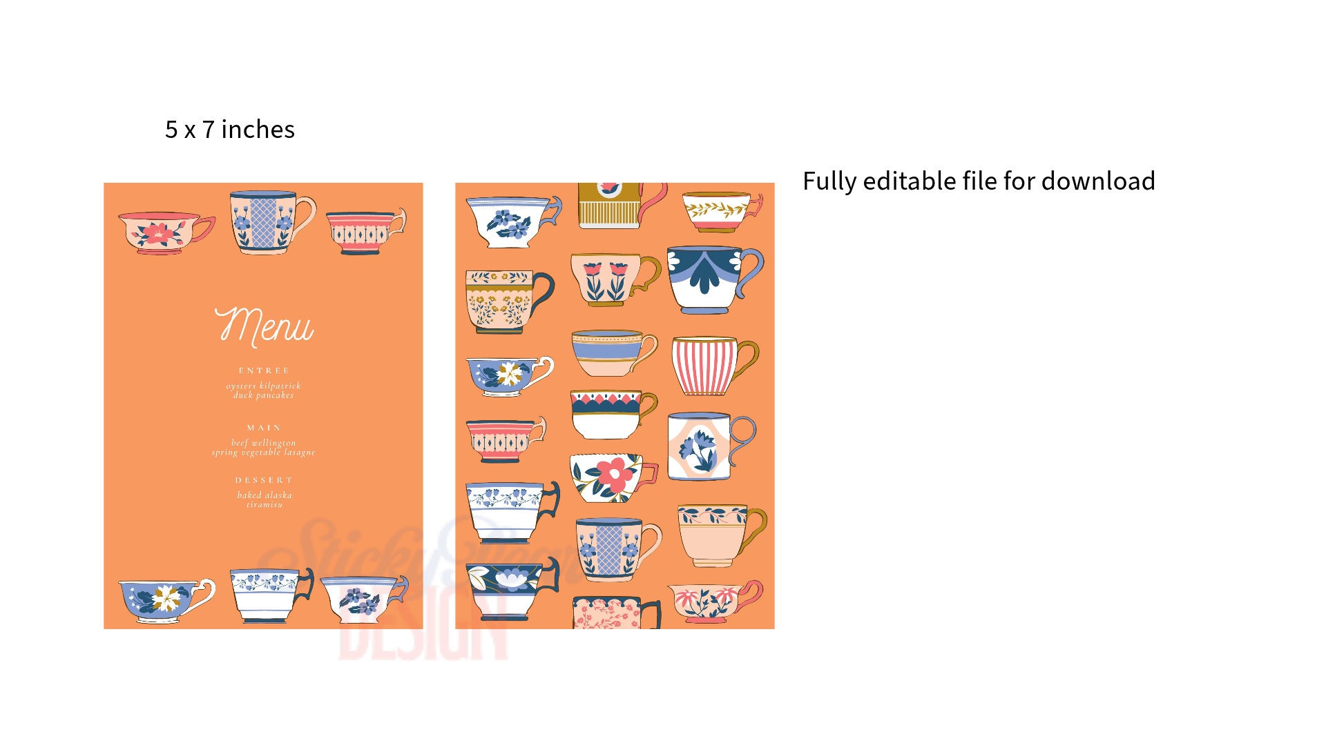 Tea Cups Menu template Digital Download Instant Download Afternoon Tea ...