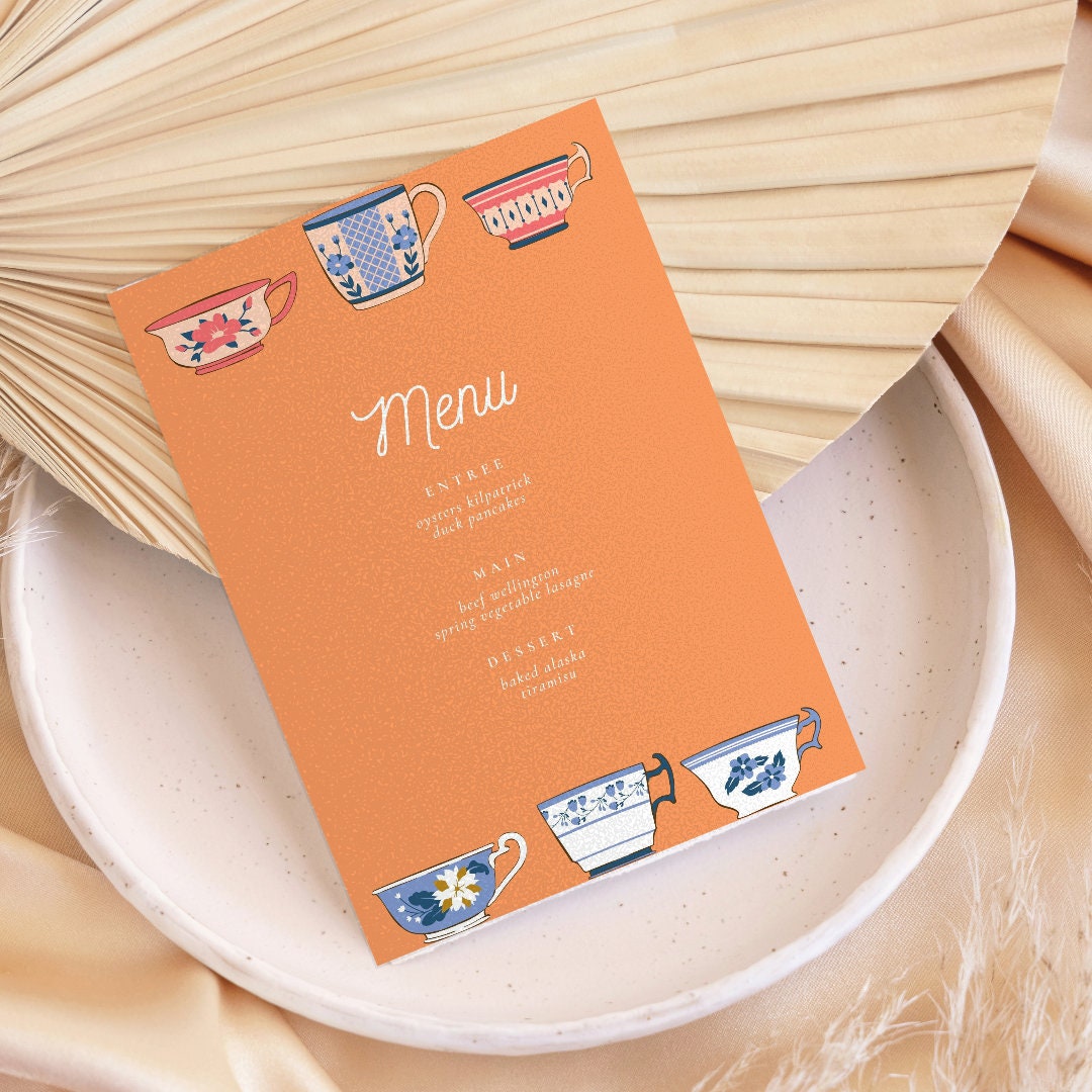 Tea Cups Menu template Digital Download Instant Download - Etsy