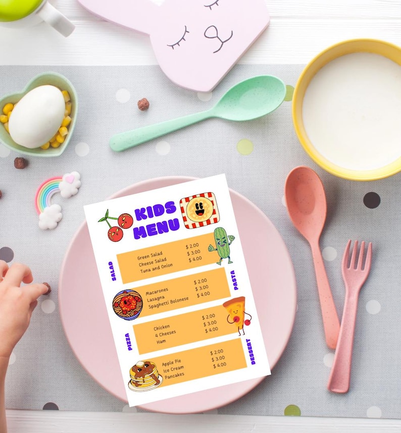 Kids Fun Menu Template, Dinner Party Cafe (digital Download) - Etsy