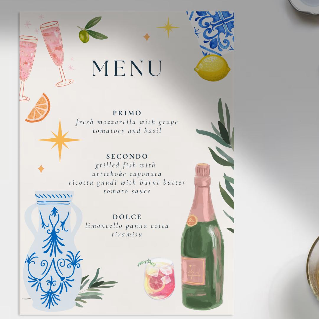 Amalfi Coast Menu Template, Italian Dinner Party (digital Download) - Etsy