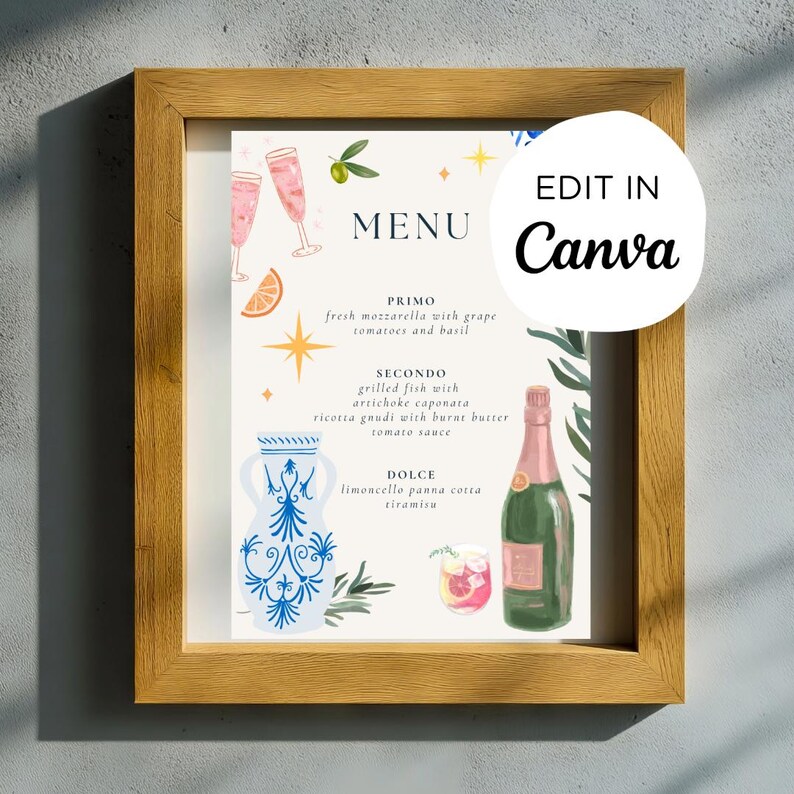 Italian Menu Amalfi Coast (template Digital Download) ~ Wedding Event ...