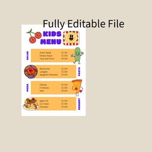 Kids Fun Menu Template, Dinner Party Cafe (digital Download) - Etsy