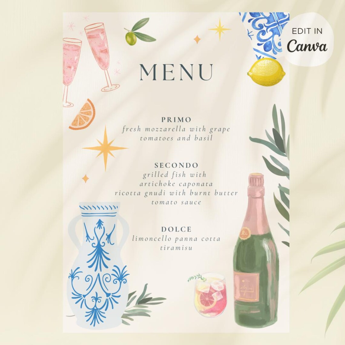 Amalfi Coast Menu Template, Italian Dinner Party (digital Download) - Etsy