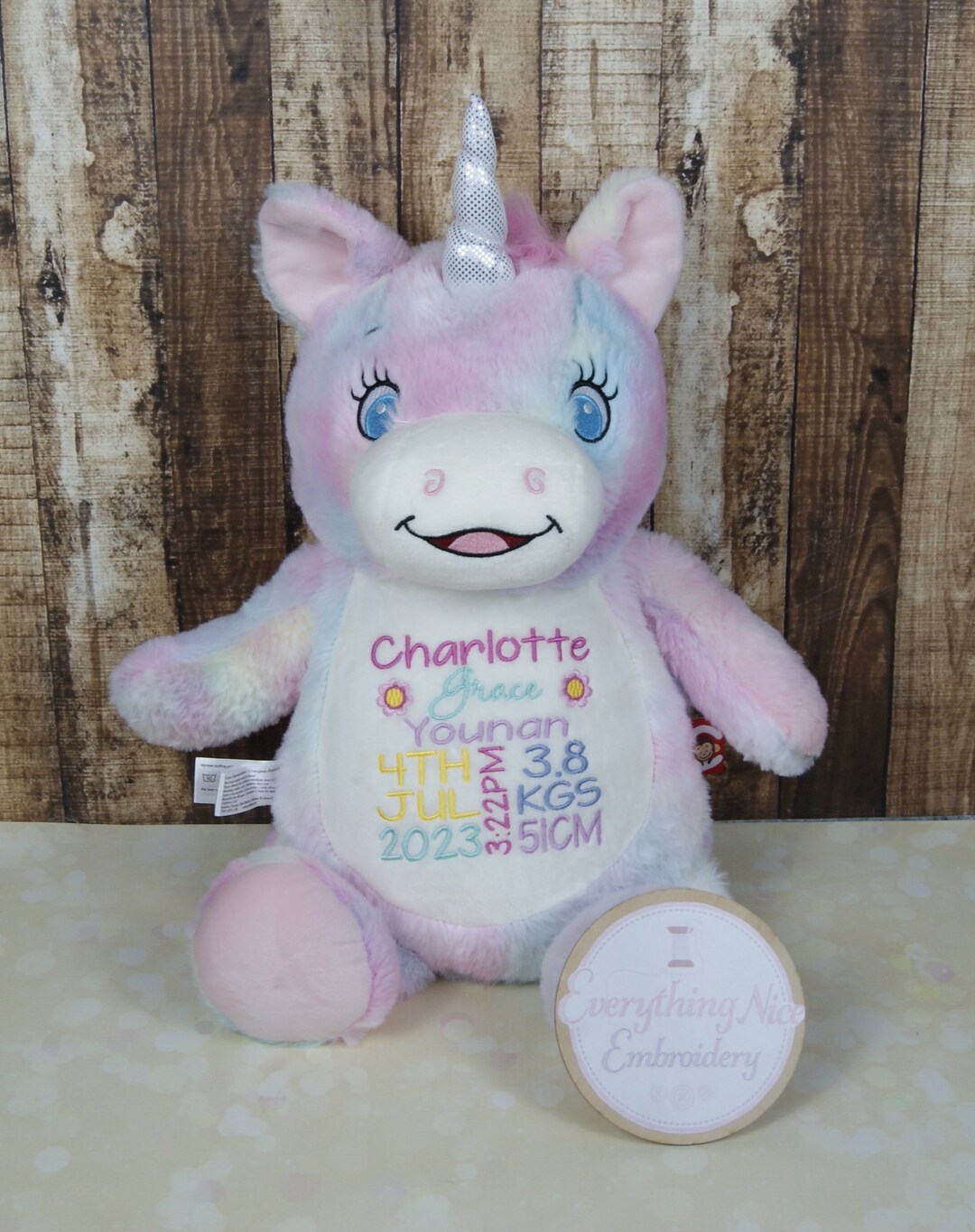 Personalised Teddy Bear Unicorn, Embroidered Teddy Bear, Newborn Baby ...