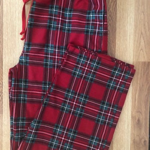 Red Christmas Plaid Flannel Pajama Pants, Lounge Pants, Sleep Bottoms ...