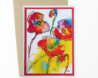 Red Poppies Card Flowers Greeting Card Option Matching