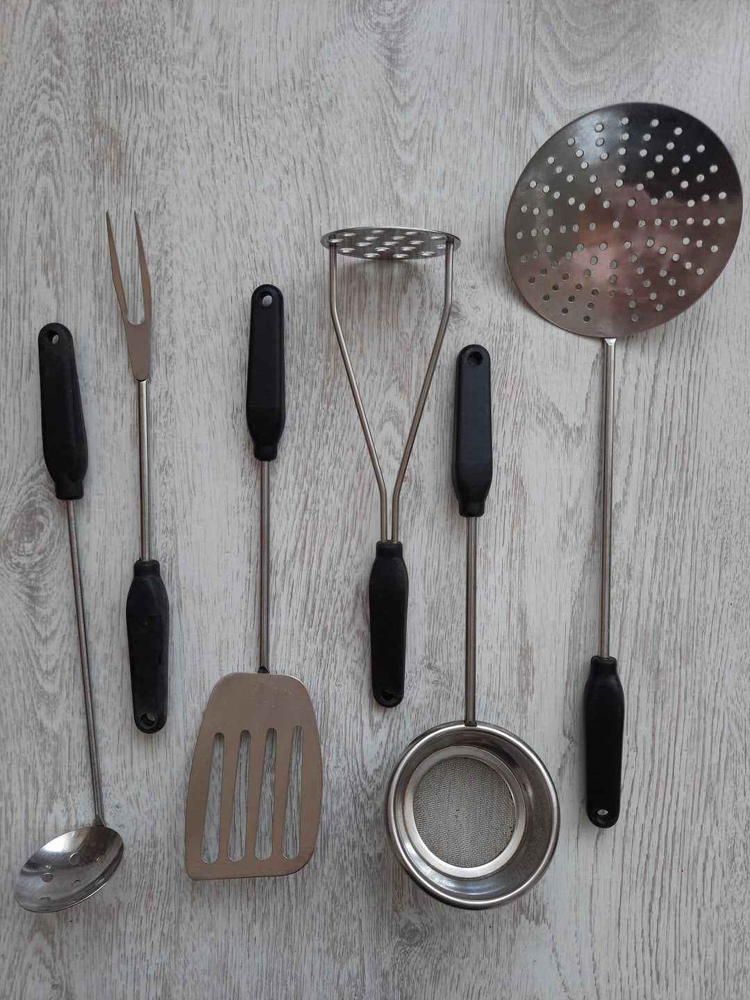 Vintage Steel Cooking Utensils With Plastic Handles - Multipurpose ...