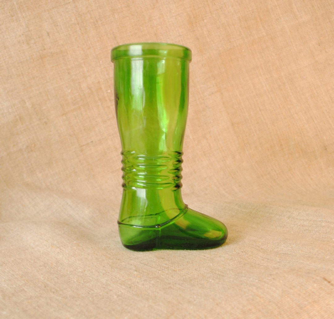Vintage Boot Shaped Shot Glass, Schnaps Glass in Green Color, Unusual ...