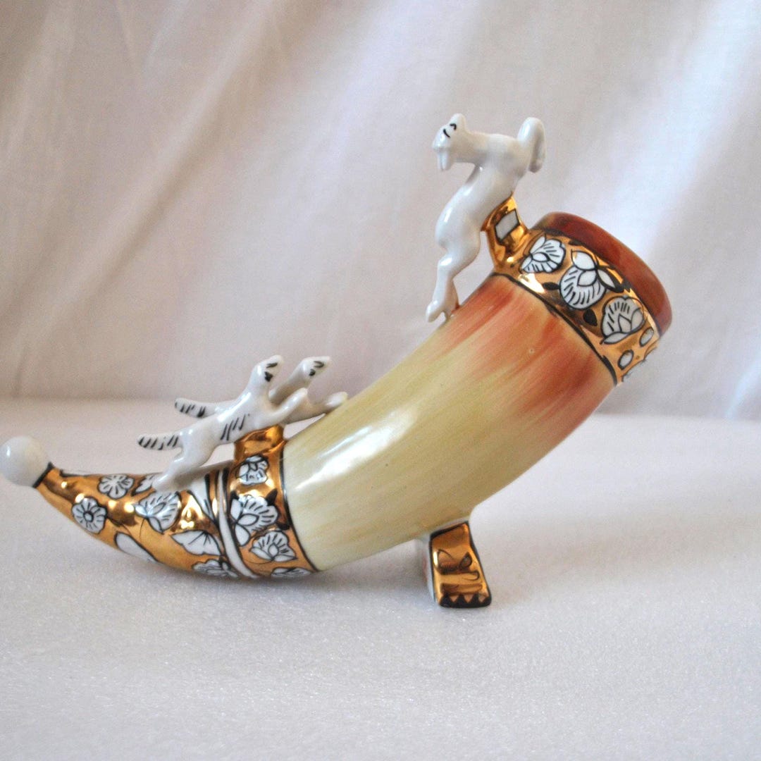 Vintage Porcelain Hunting Horn Goblet: Gilded Deer Dogs, USSR ...