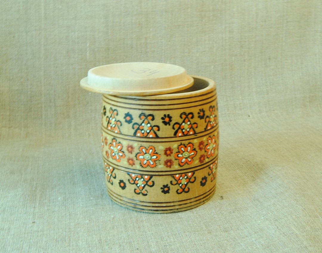 Wood Salt Cellar With Lid, Box Carved Style, Handmade-1980 - Etsy