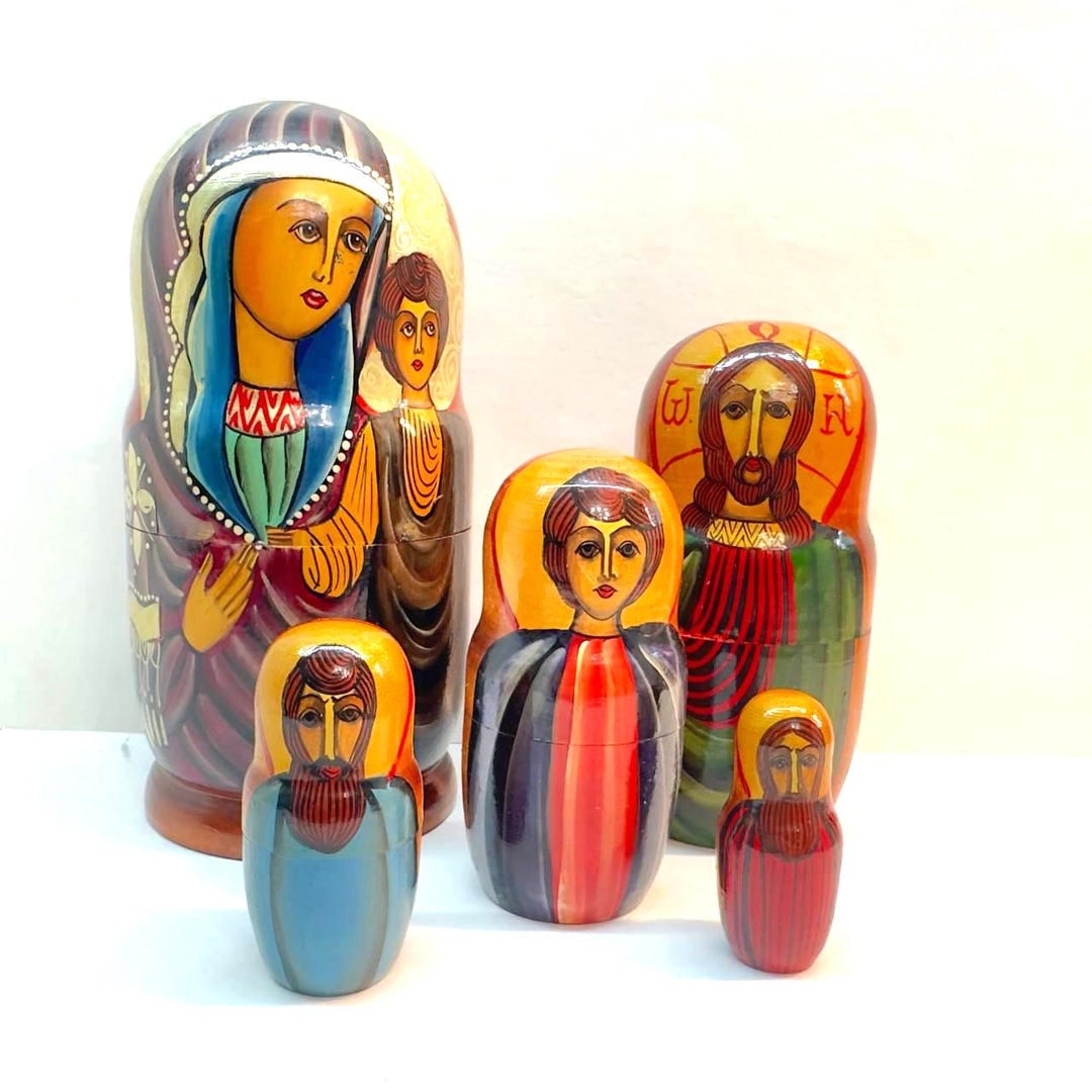 Big Religious Nesting Dolls Matryoshka Set of 5, Hand Painted Wooden ...