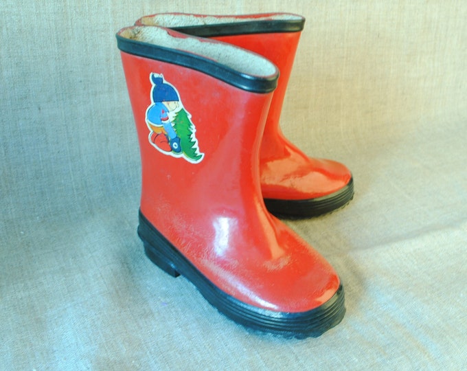 1980 - Children Rubber Red Boots, Galoshes for Unisex Kid, Made in ...