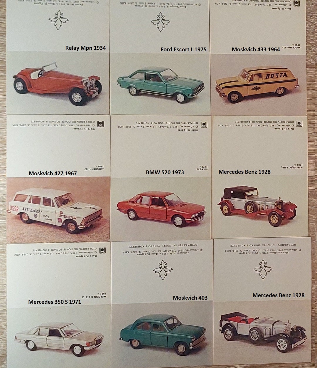 Set of 9 Small Cards, Postcards With Retro Cars, Old Cars, Collectible ...