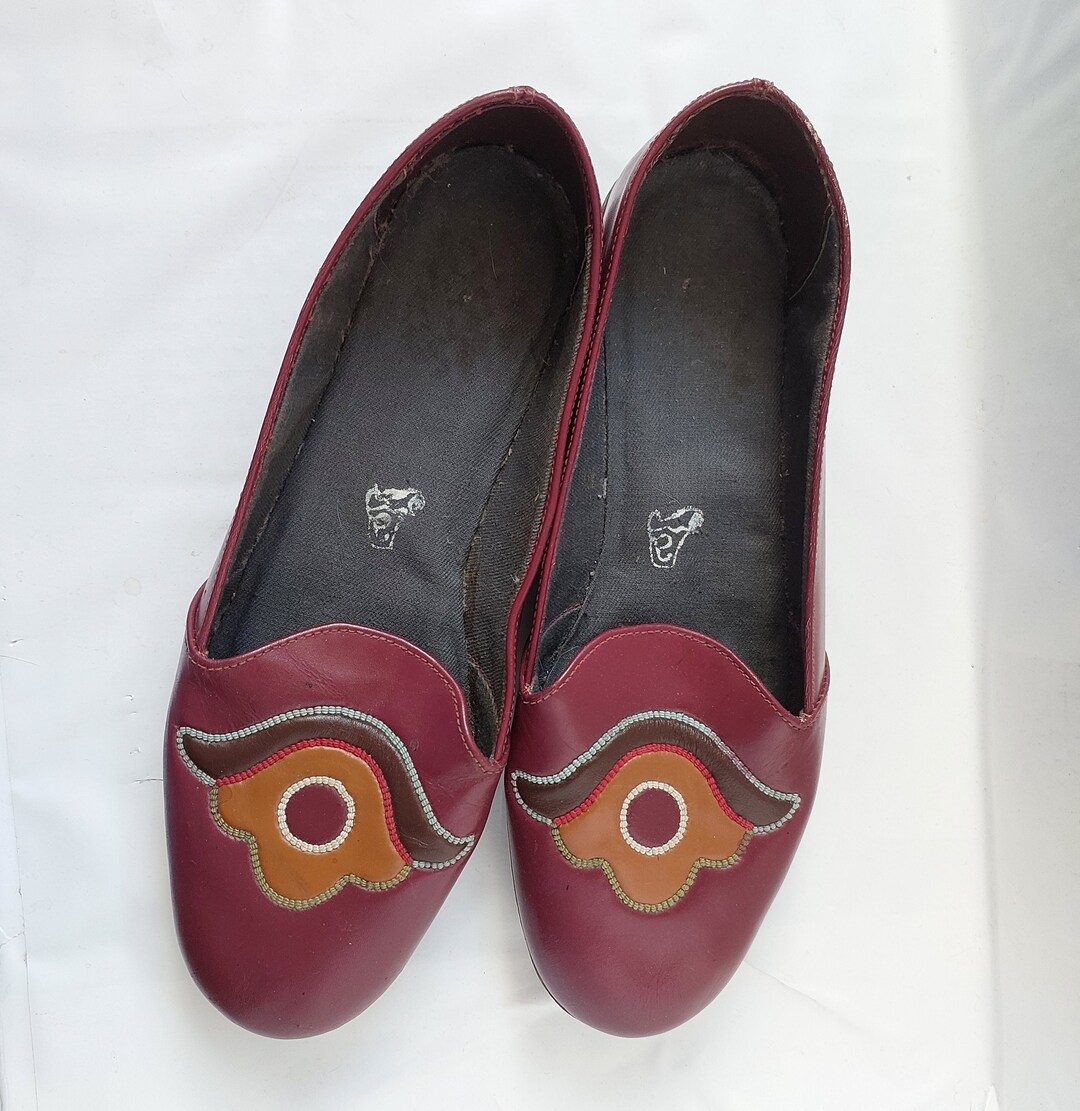 Soviet Dark Red Geometric Loafers - 1980s Leather Slip Ons - Etsy