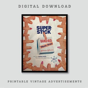 Printable Band Aid Vintage Ad, Retro Digital Download Wall Art, Luxury ...