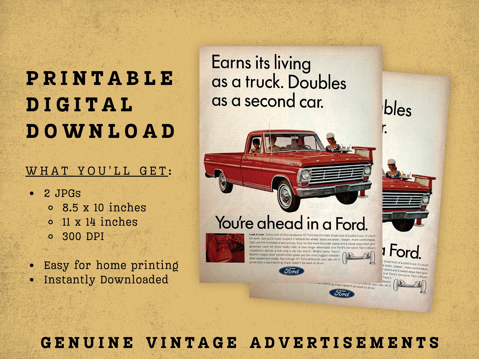 Printable Ford Truck Vintage Ad, Retro Digital Download 1960s Wall Art ...