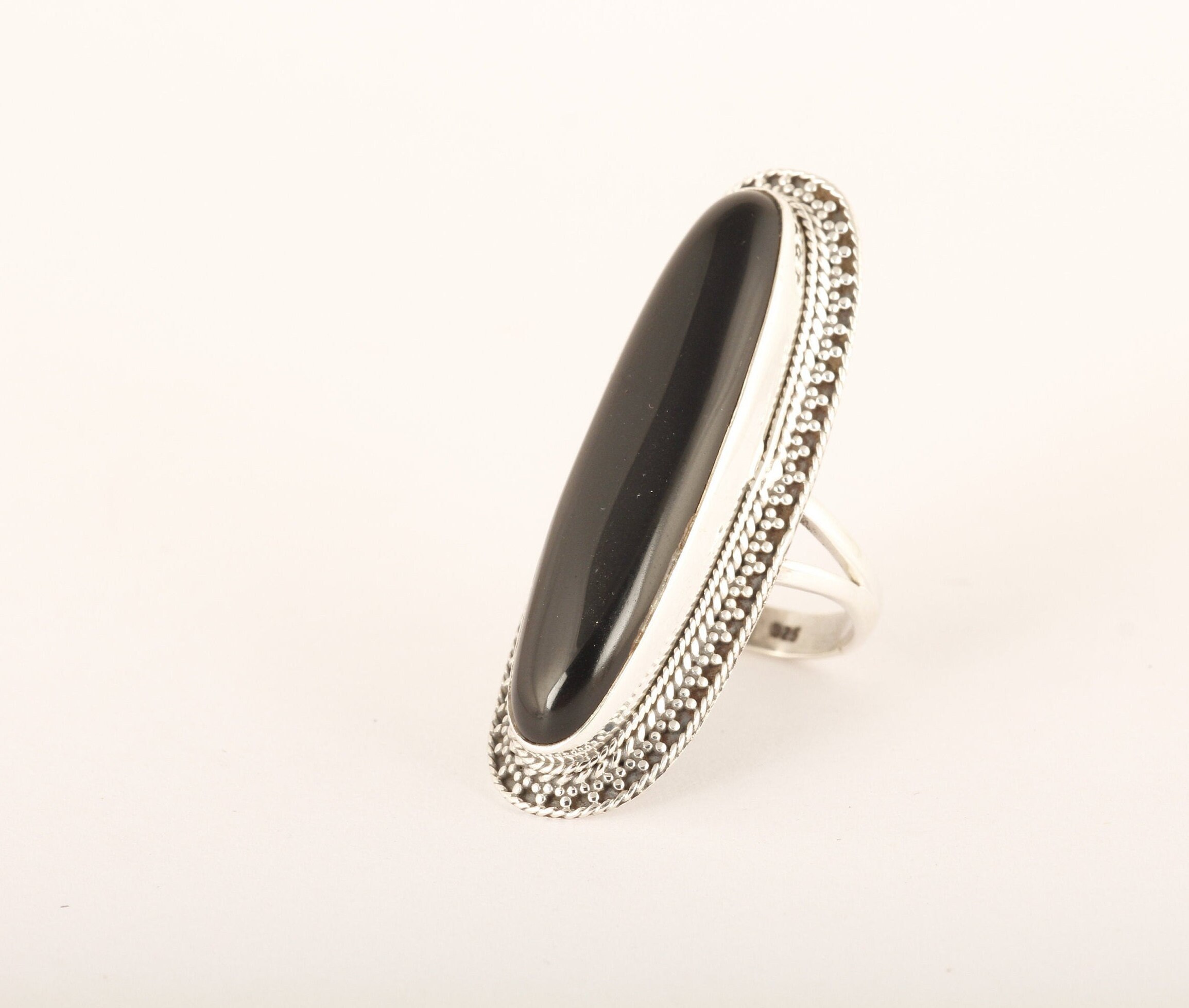 Black Onyx Ring Silver Onyx Ring Long Ring Full Finger | Etsy