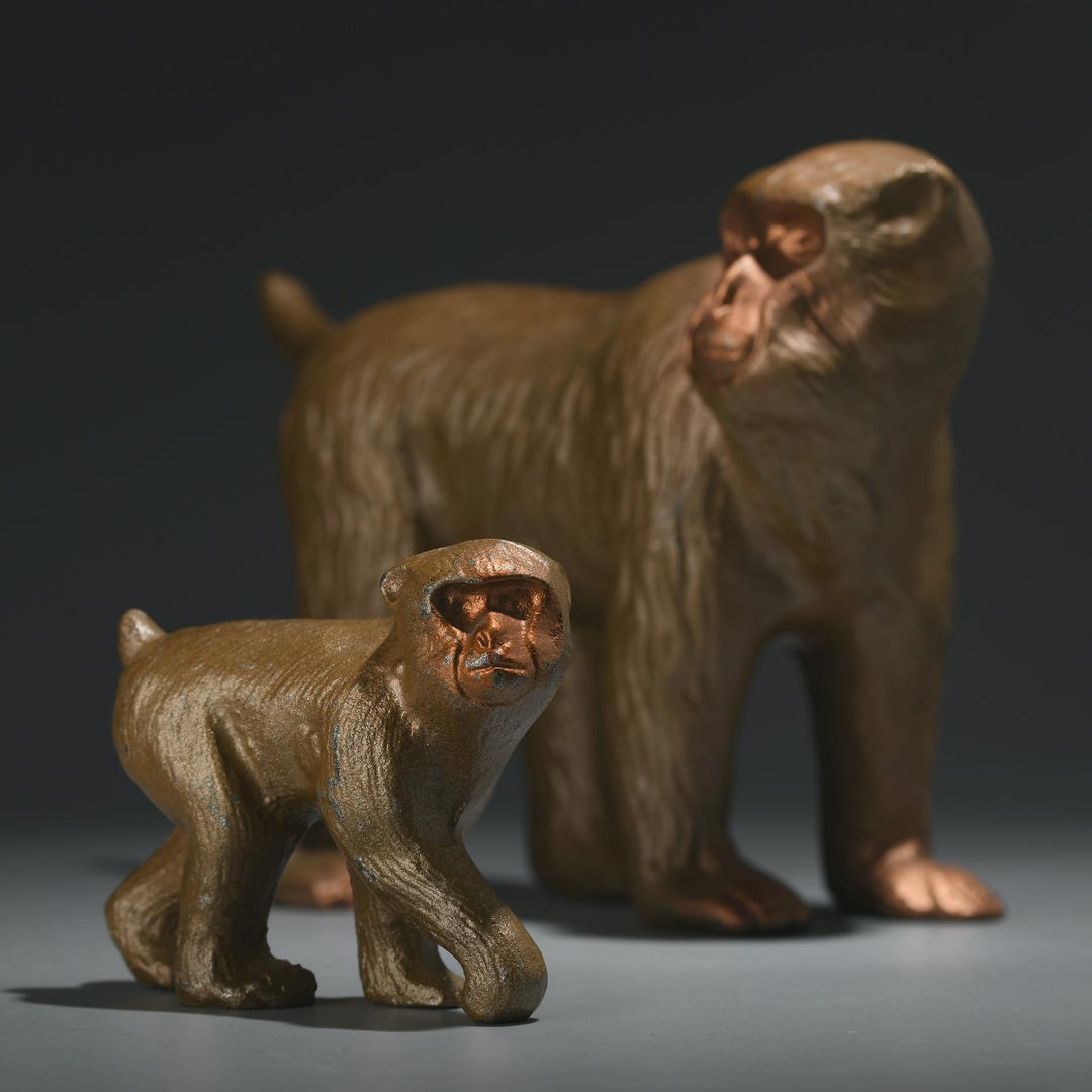 A Pair of Japanese Antique Cast Iron Monkeys/tea Art/japanese Art ...