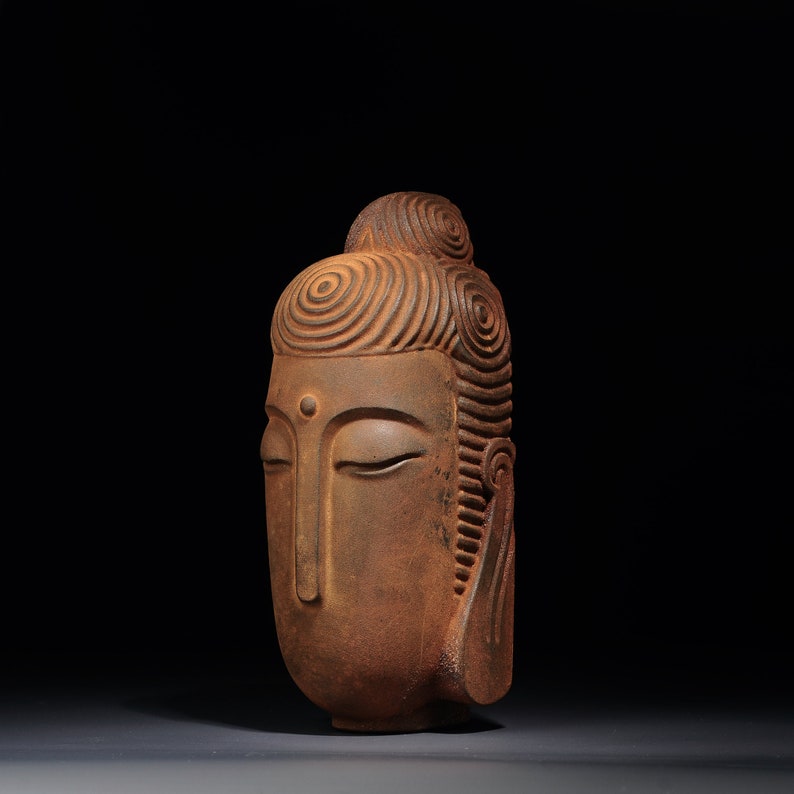 Japanese Iron Buddha Head Sculpture: Home Decor Art,religion,yoga, Zen ...