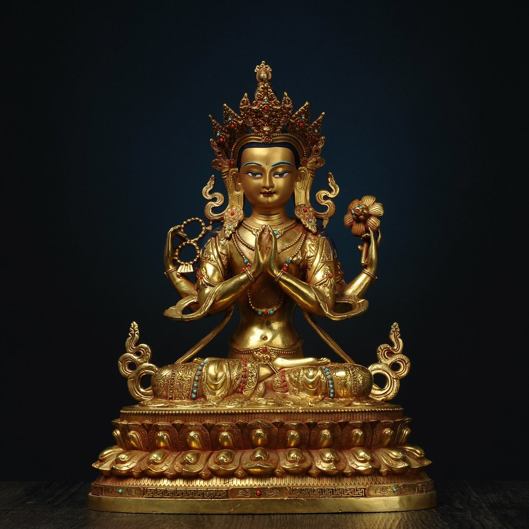 Bronze Buddha Statue-shadakshari Lokeshvara Buddha-antique - Etsy
