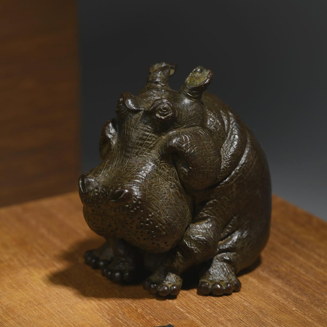 Hippopotamus-japanese Bronze Vintage Sculpture/animal Sculpture/kitchen ...
