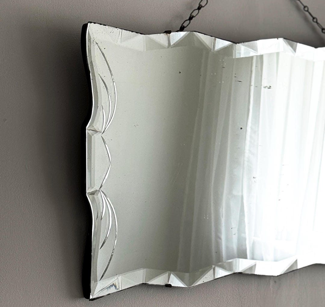Vintage Beautiful Large Art Deco Frameless Mirror Scalloped Faceted ...