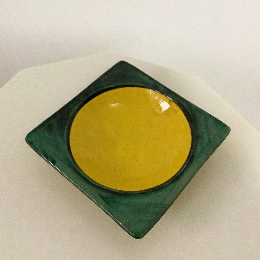 60s Handmade Ashtray Mod Panton Era Style Green Yellow - Etsy