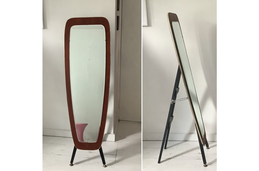 RARE Mid Century Teak Atomic Floor Standing Mirror - Etsy