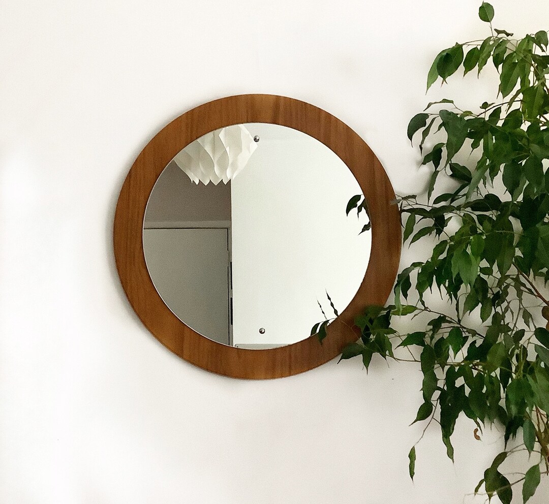 Vintage Large Teak Formwood Floating Wall Mirror Round - Etsy